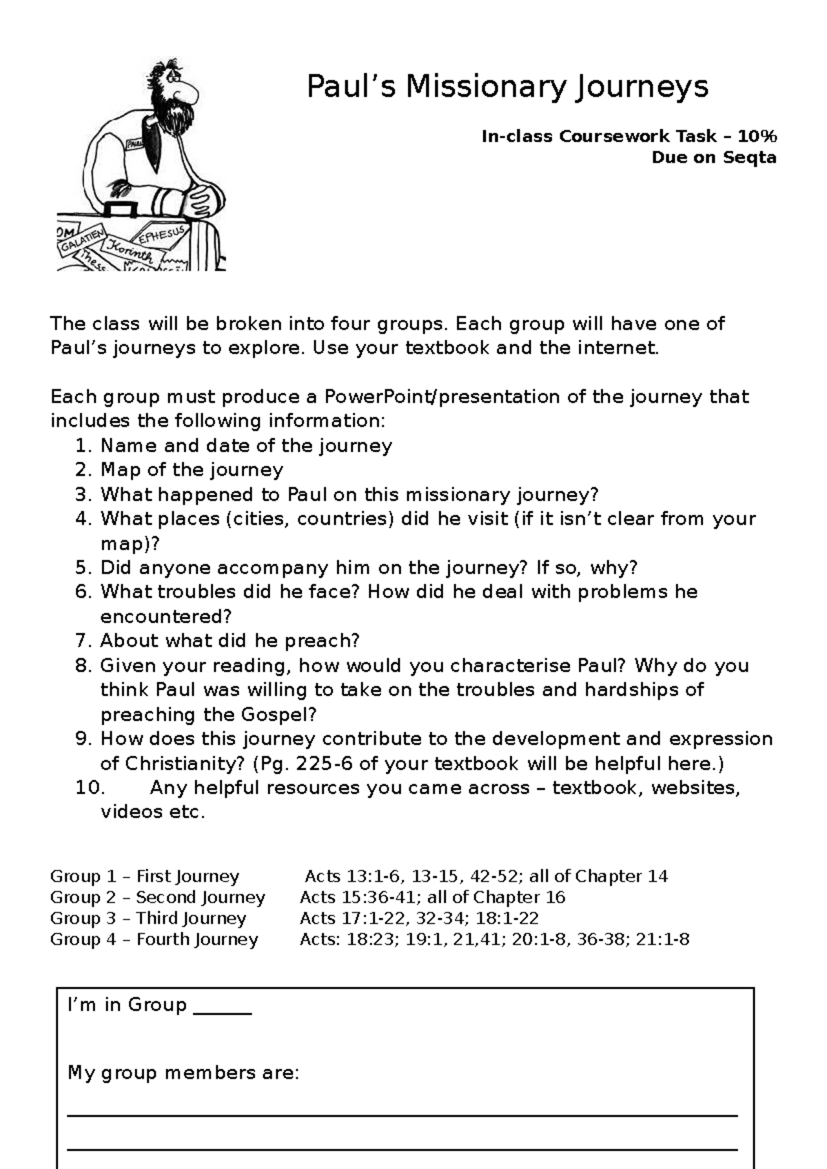 Paul's Journeys Group Task: Missionary Exploration (Coursework) - Studocu