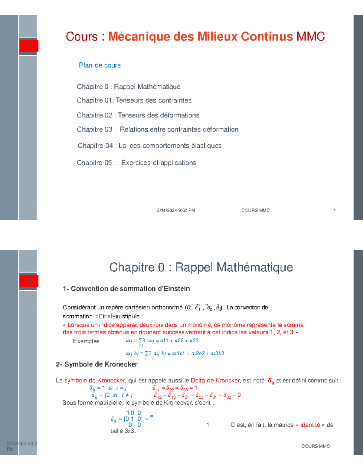 Cours MMC - Mécanique des Milieux Continus: Notes et Exercices - Studocu