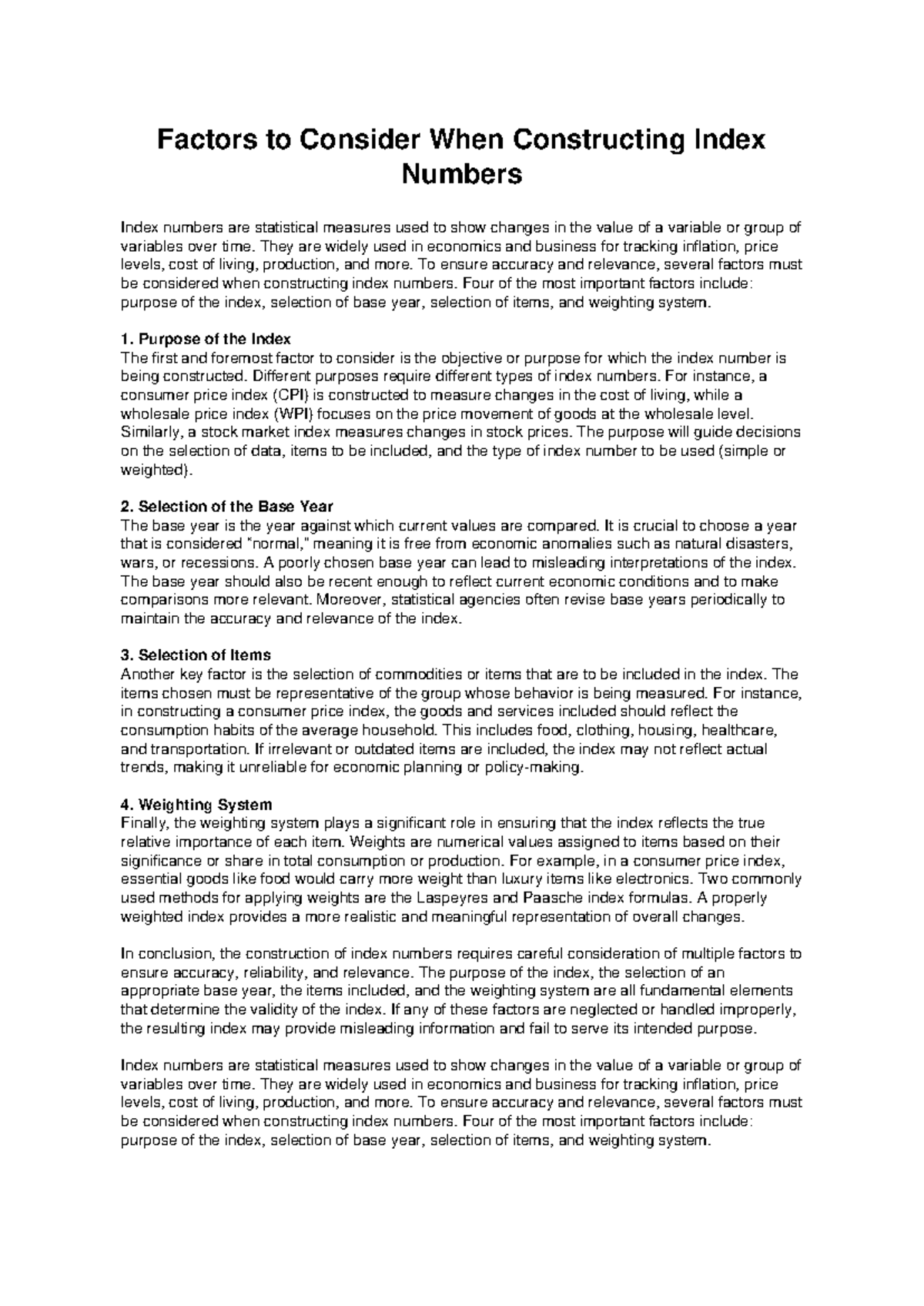 Factors to Consider in Constructing Index Numbers for Economics - Studocu