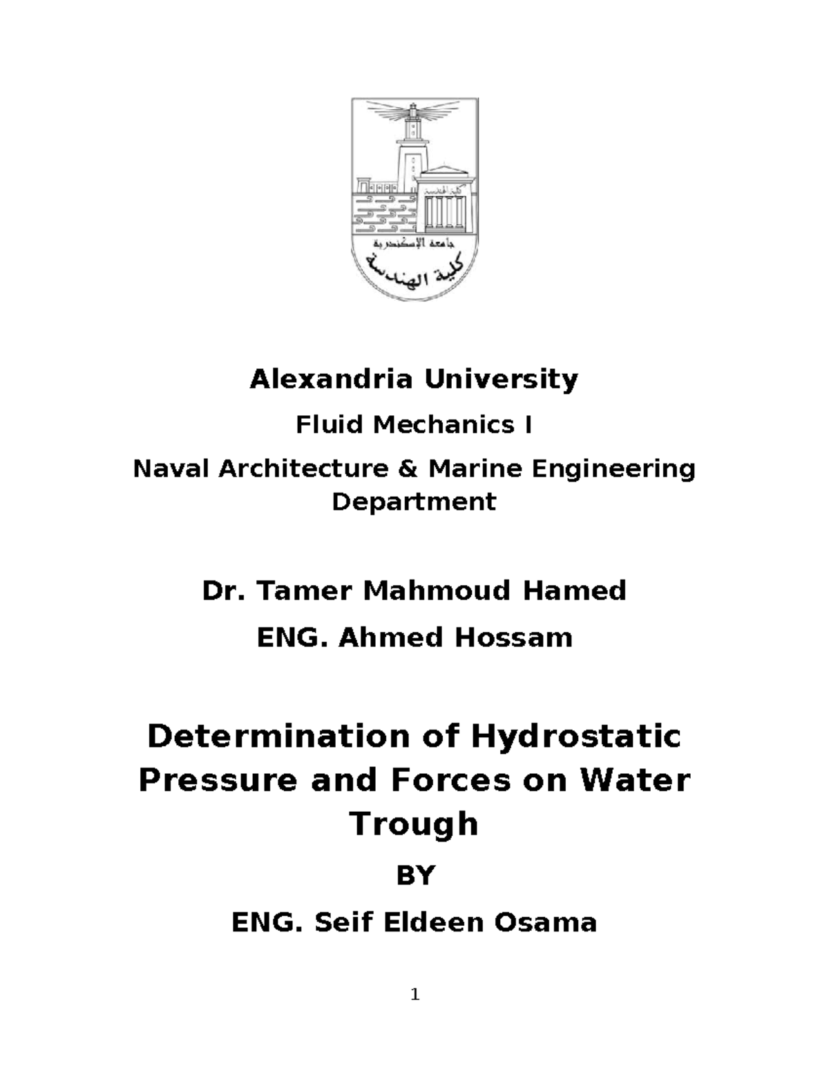 Lab 1 Hydrostatic Pressure Determination In Fluid Mechanics I Studocu