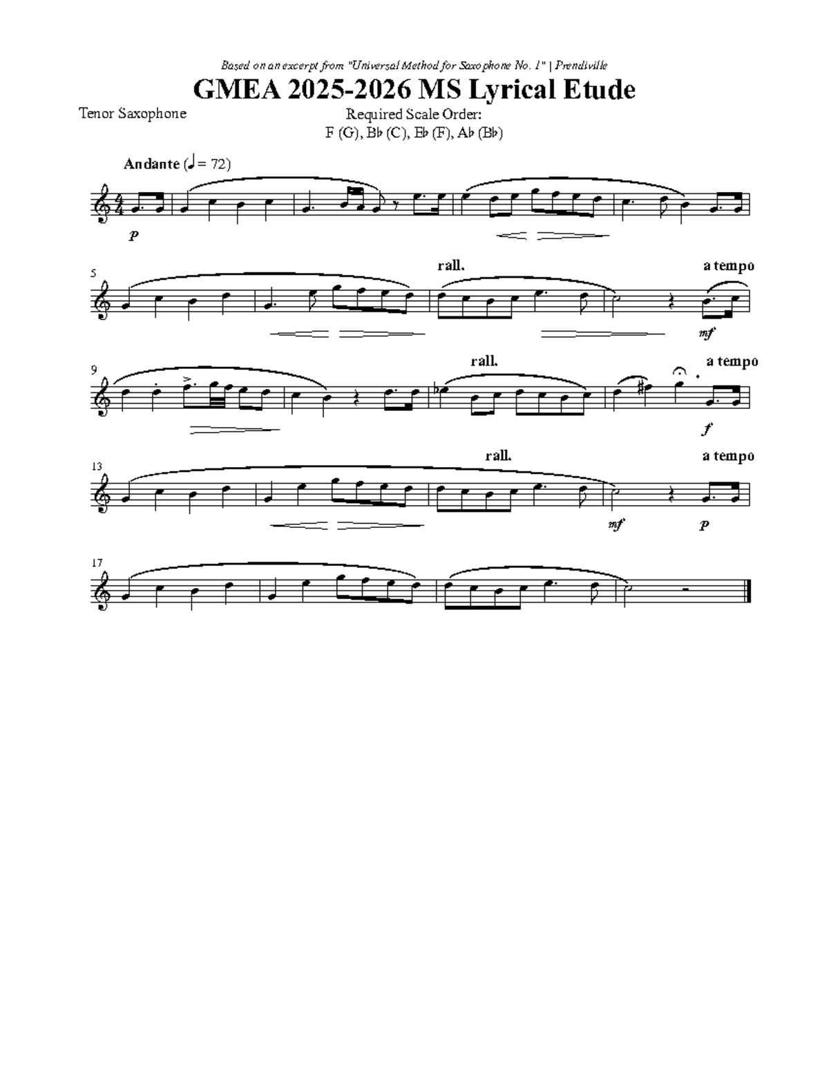 GMEA 2025-2026 MS Tenor Saxophone Lyrical Etude Notes - Studocu