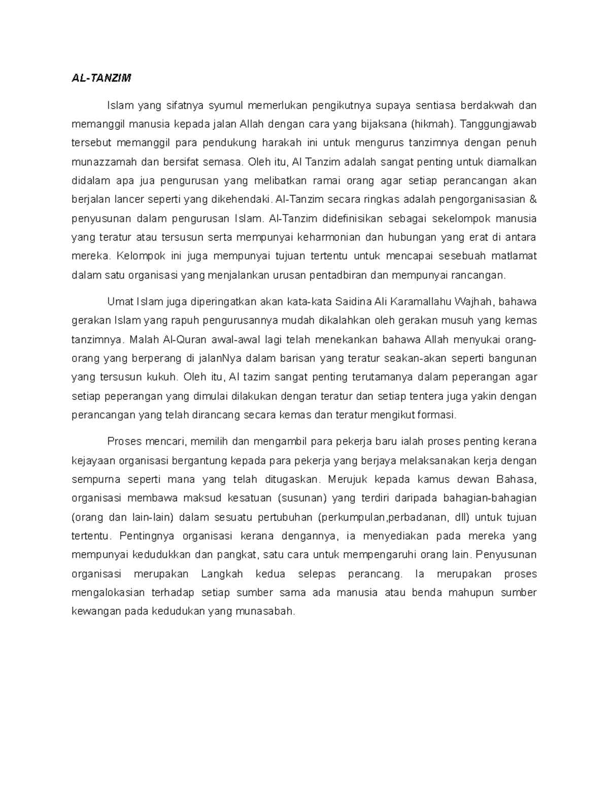 Al Tanzim dalam Pengurusan Islam - CTU263 - Studocu