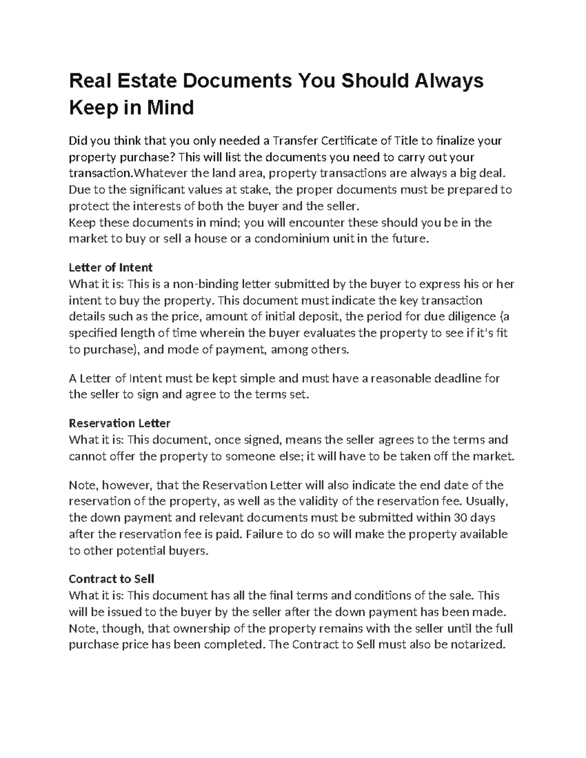 Essential Real Estate Docs for Transactions: A Guide to Keep - Studocu
