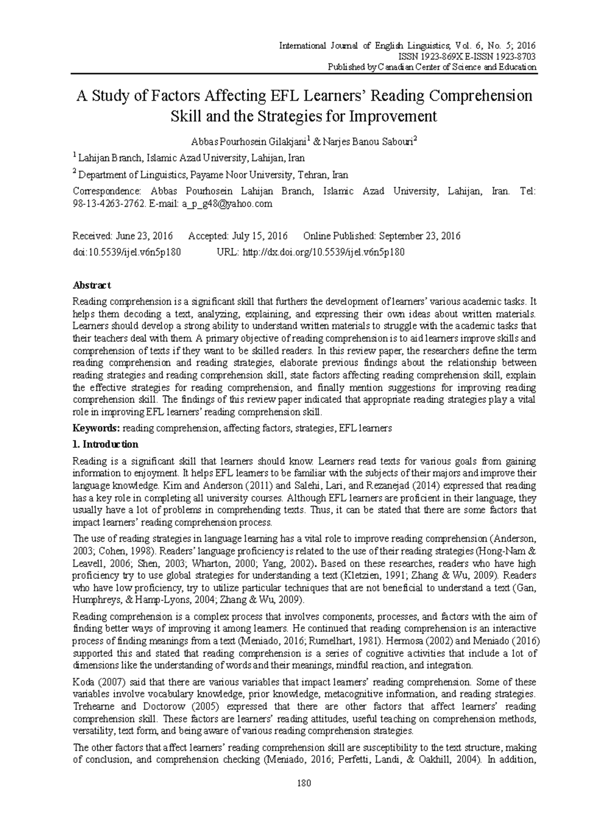 A Study of Factors Affecting EFL Learners' Reading Comprehension Skills ...