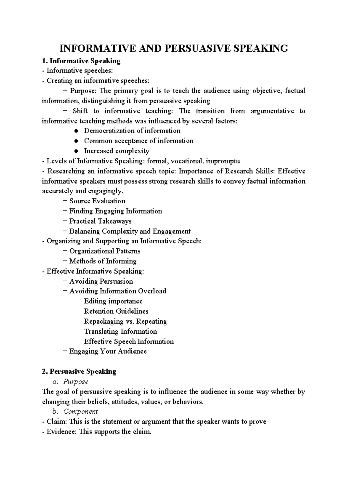 Communication 21 - INFORMATIVE AND PERSUASIVE SPEAKING Informative ...