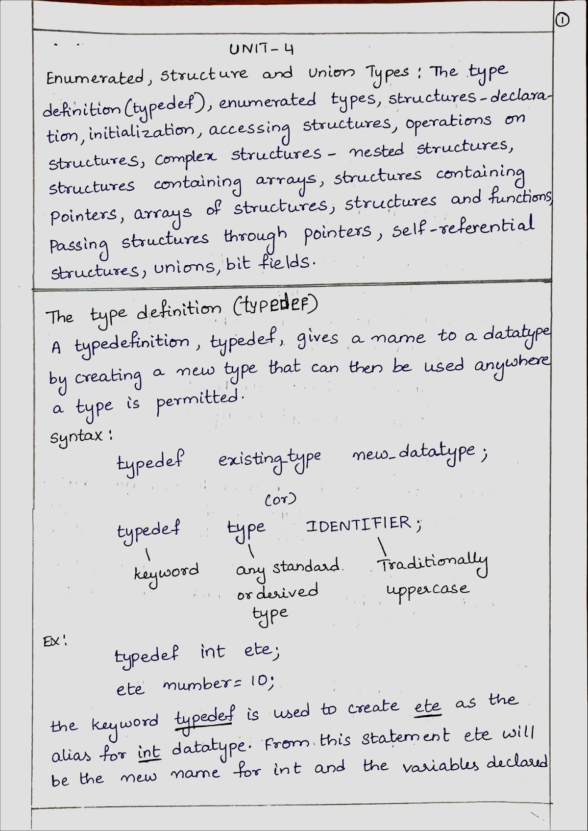 Unit 4: Notes on Structures, Unions, and Enumerated Types in C - Studocu