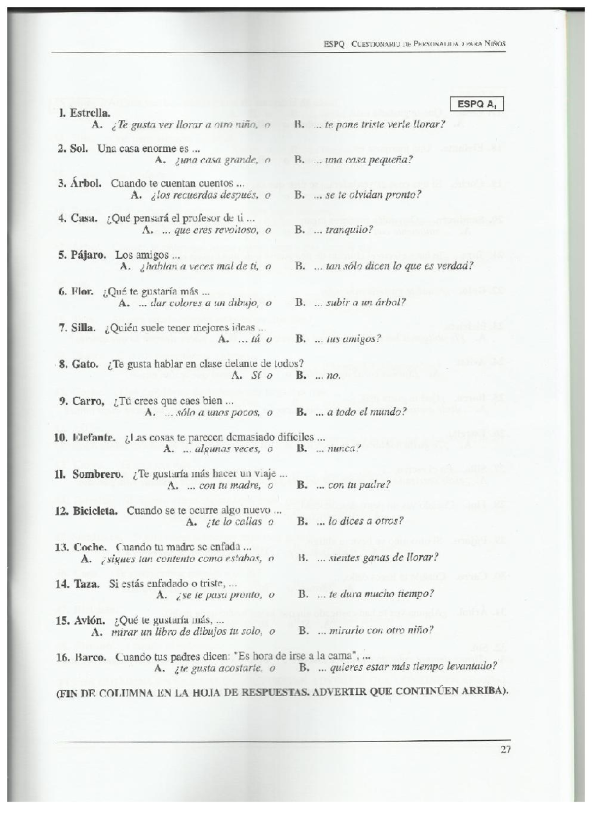 Aplicación ESPQ personalidad niños - ESPQ CUESTIONARIO DE PERSONALIDAD ...