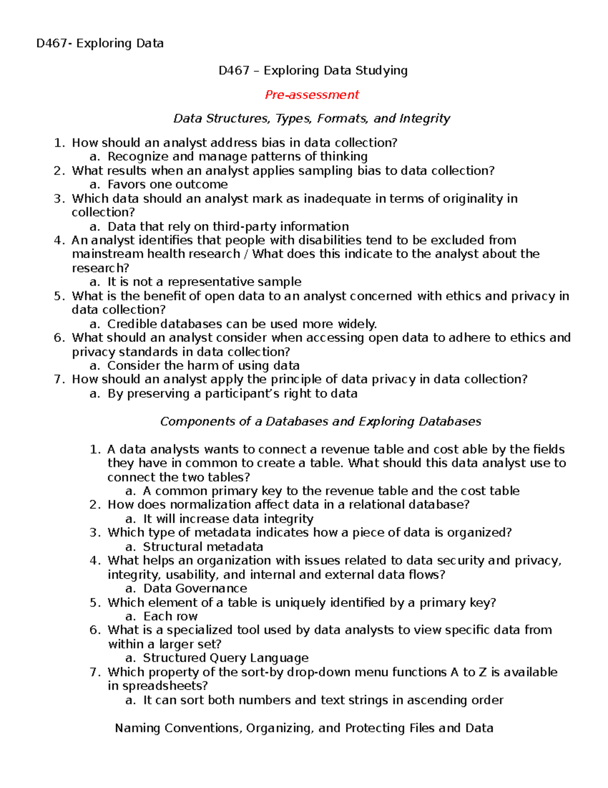 D467 Study Guide: Exploring Data Structures, Integrity, and Analysis ...