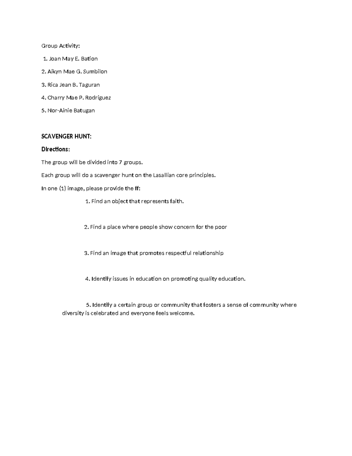 Lasalle 1 Scavenger Hunt: Exploring Core Principles - Studocu