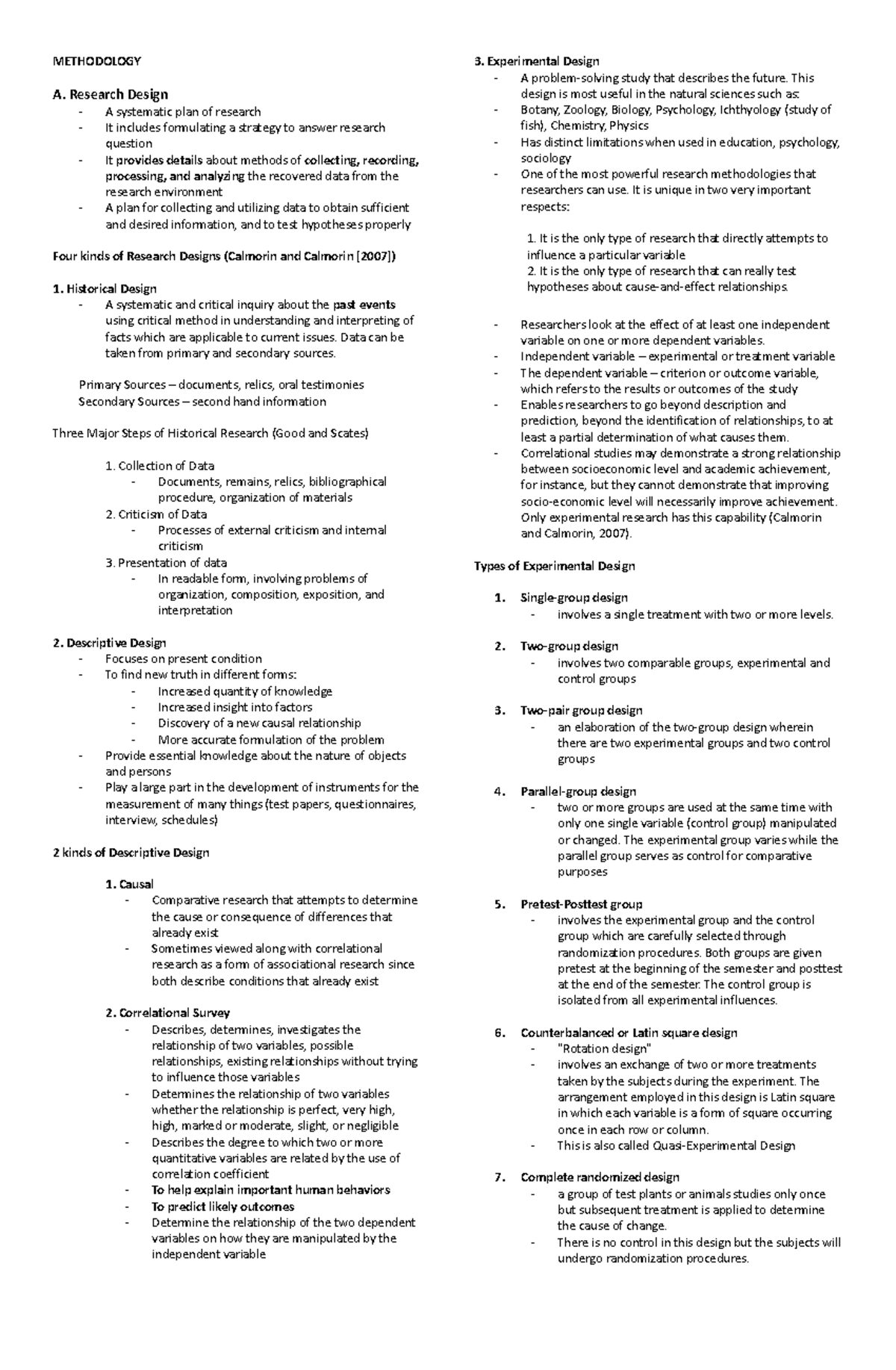 Research P2 - study well - METHODOLOGY A. Research Design A systematic plan of research It ...