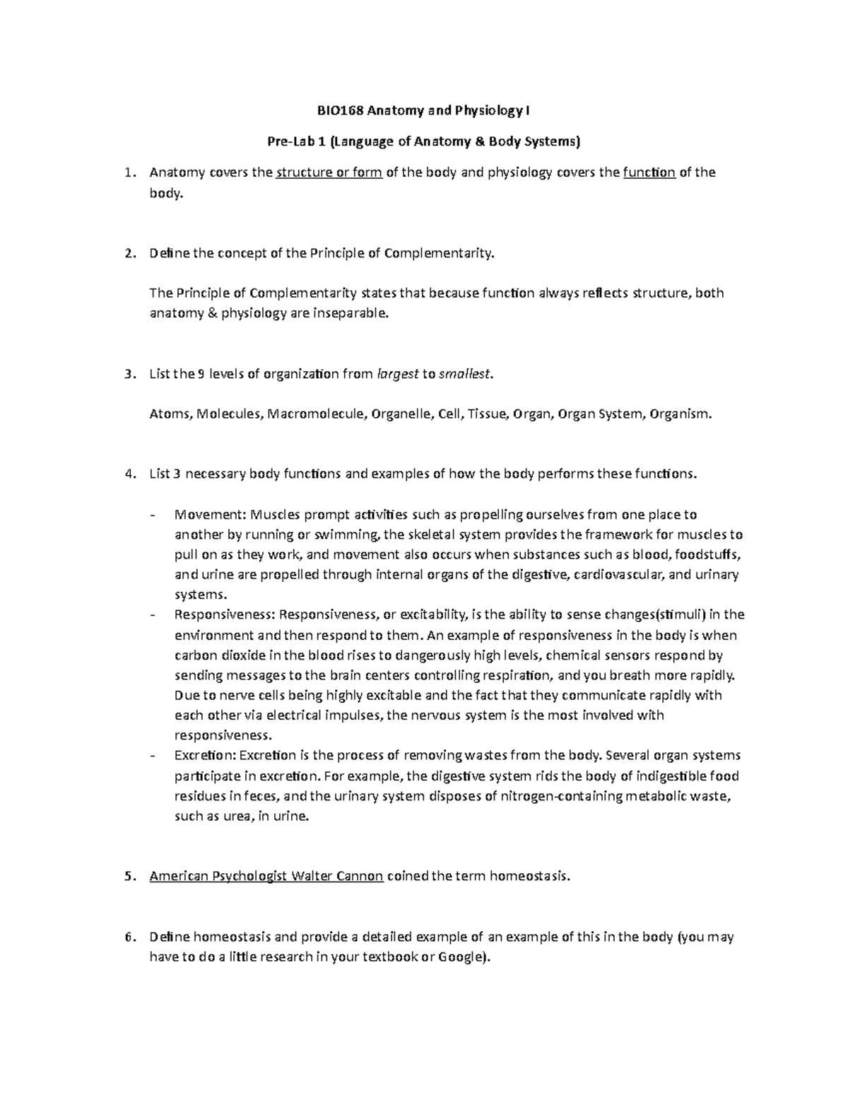 BIO168 Pre-Lab 1 Q&A: Language of Anatomy & Body Systems - Studocu