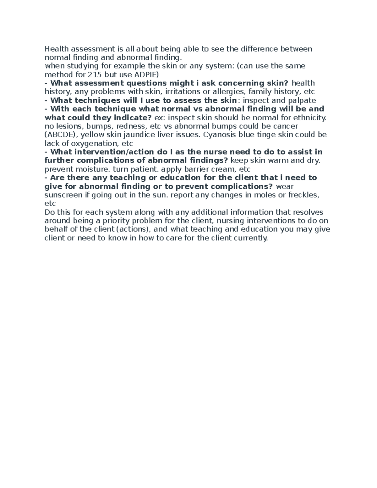 Nursing Assessment of Normal vs. Abnormal Skin Findings (NUR 215) - Studocu