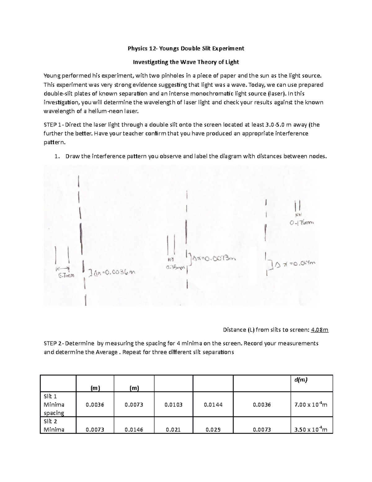 Double Slit Lab Report - Physics 12 Final Lab Analysis - Studocu