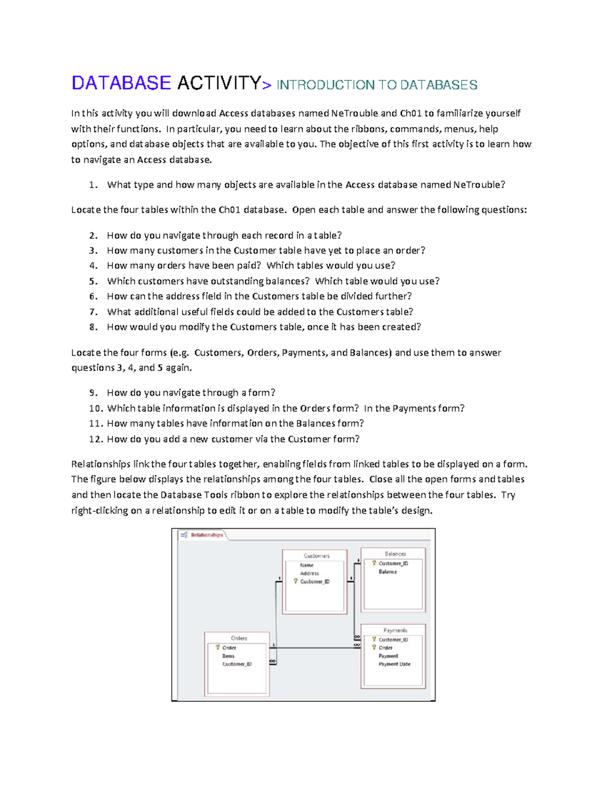 Ch01 Database Activity: Navigating Access Database Features - Studocu