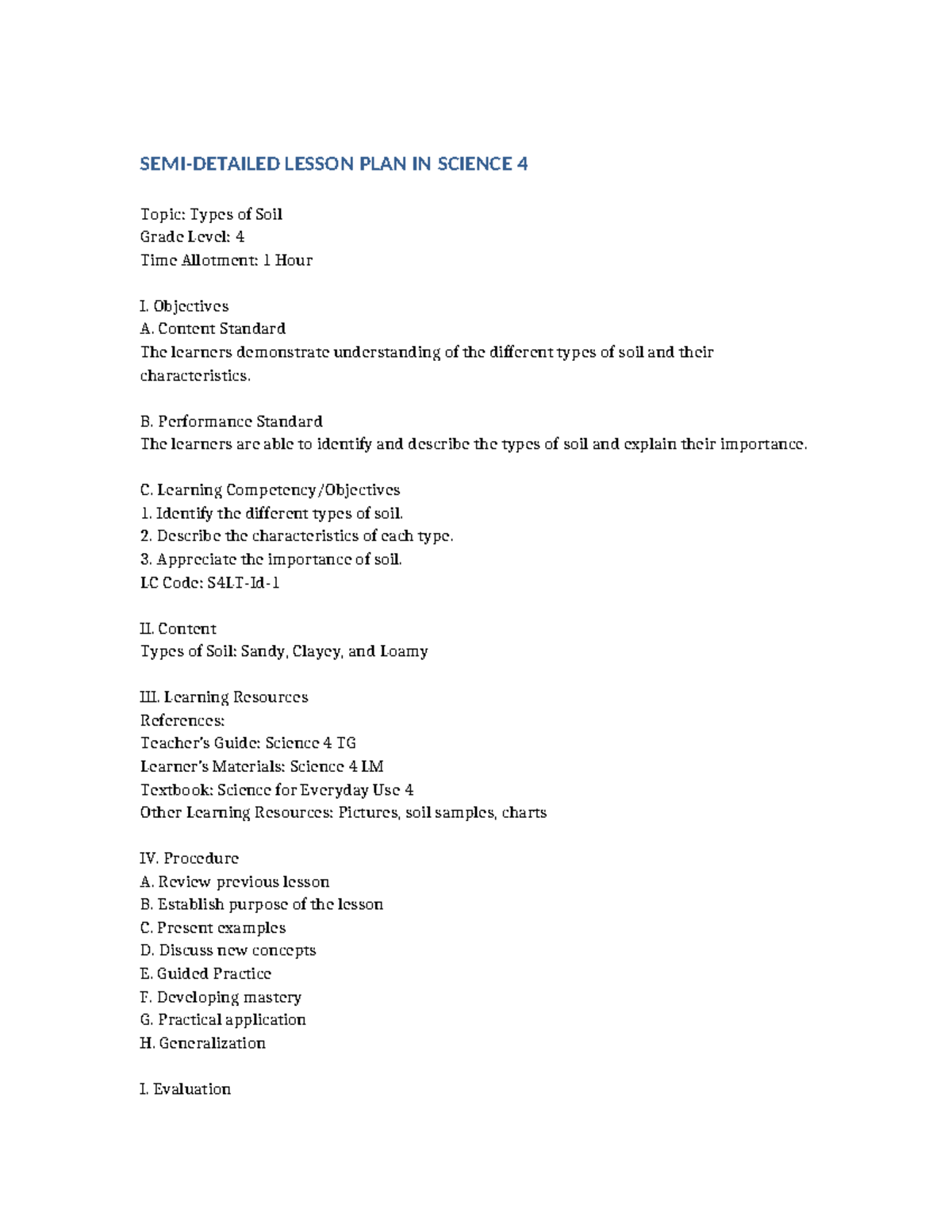 Grade 4 Science Lesson Plan: Types of Soil Overview - Studocu