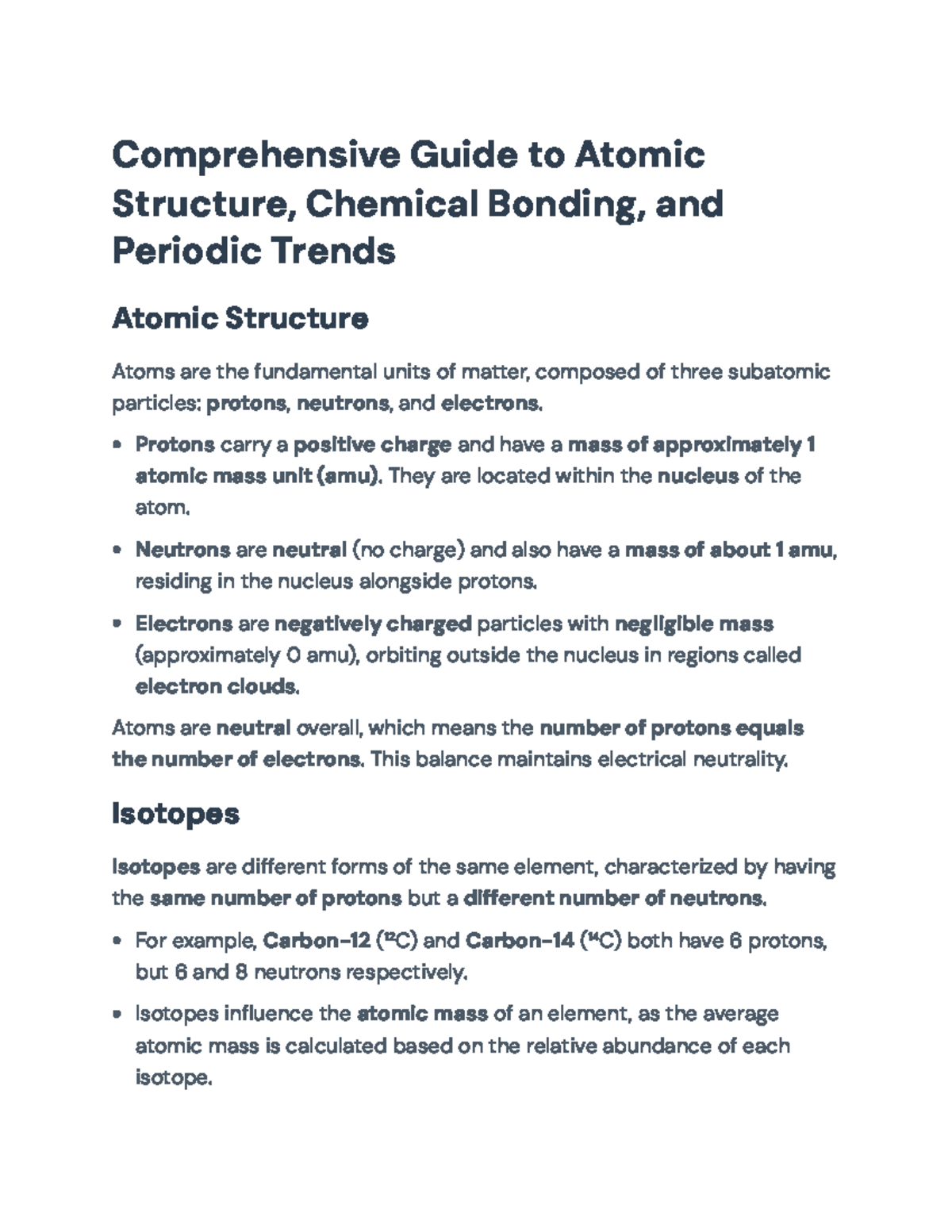 Comprehensive Guide to Atomic Structure, Bonding & Periodic Trends ...
