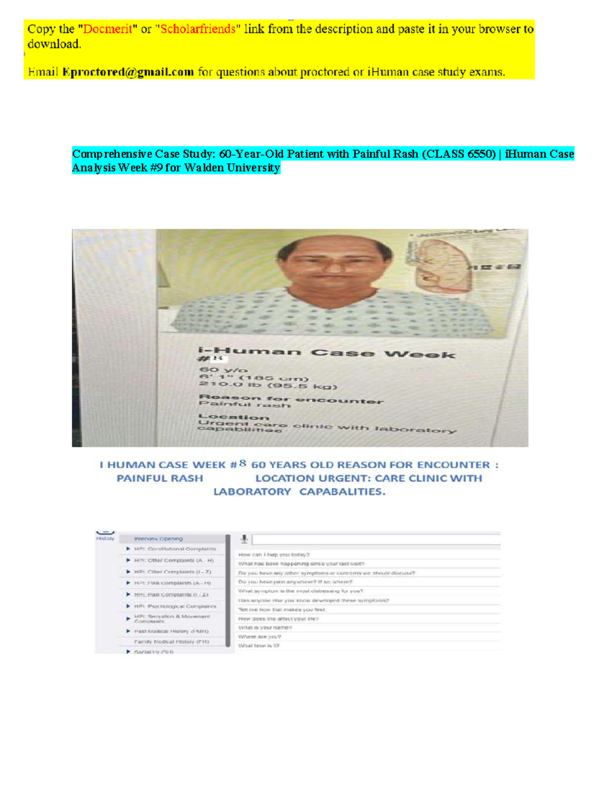 Comprehensive Case Study: 60-Year-Old Patient with Painful Rash (CLASS 6550) - Studocu