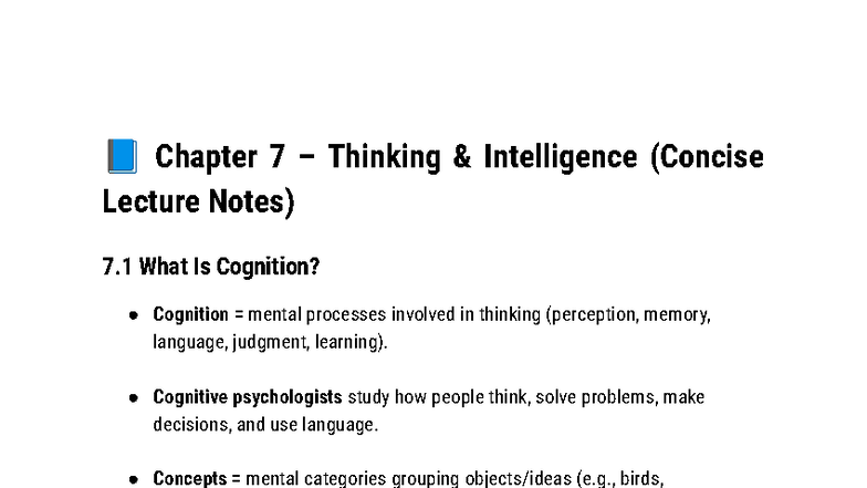 Chapter 7 - Thinking & Intelligence (Intro Psych Lecture Notes) - Studocu