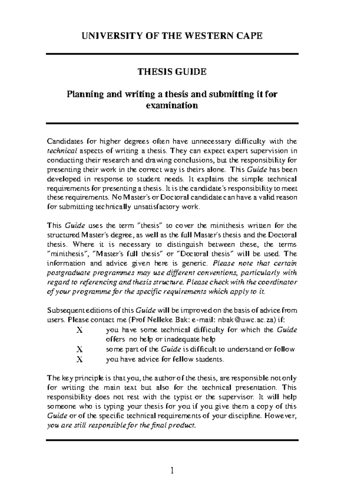Thesis Writing Guide for Higher Degrees at UWC (Thesis Guide) - Studocu