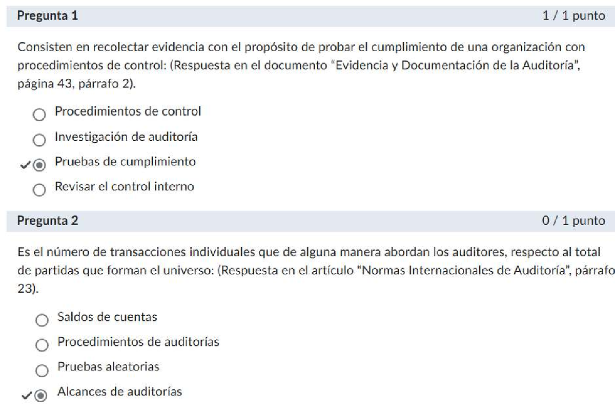 Auditoría 1 - Cuestionario Parcial 1: Preguntas y Respuestas Clave - Studocu