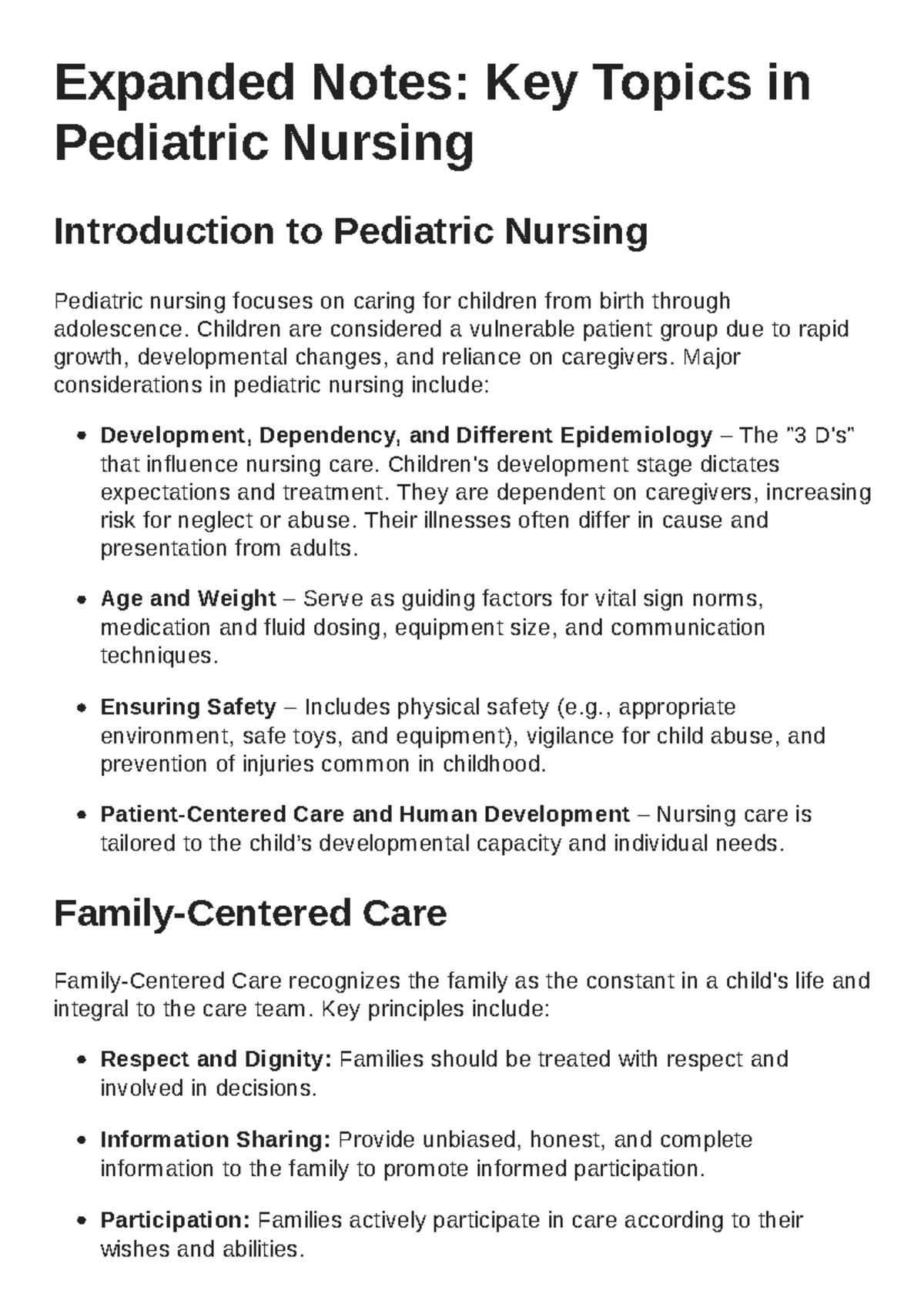 Pediatric Nursing Notes: Key Topics & Considerations - Studocu