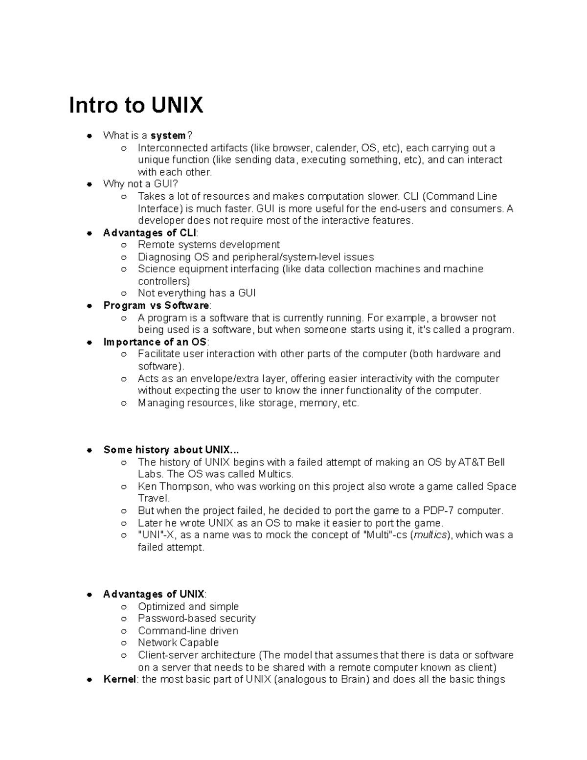 Intro to UNIX Notes - lecture 1 for hardware systems at marquette ...