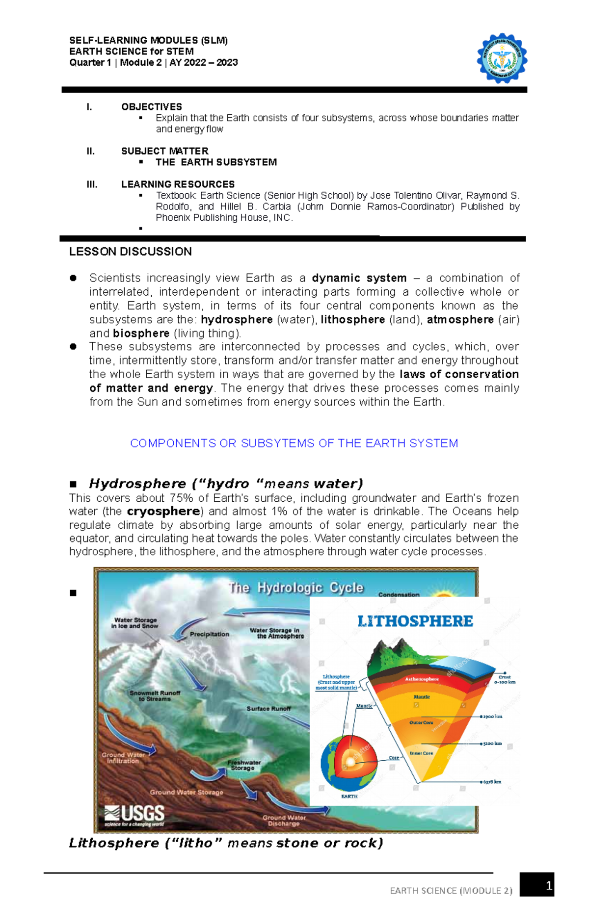 Earth Science Q1M2: Exploring Earth's Subsystems and Interactions - Studocu