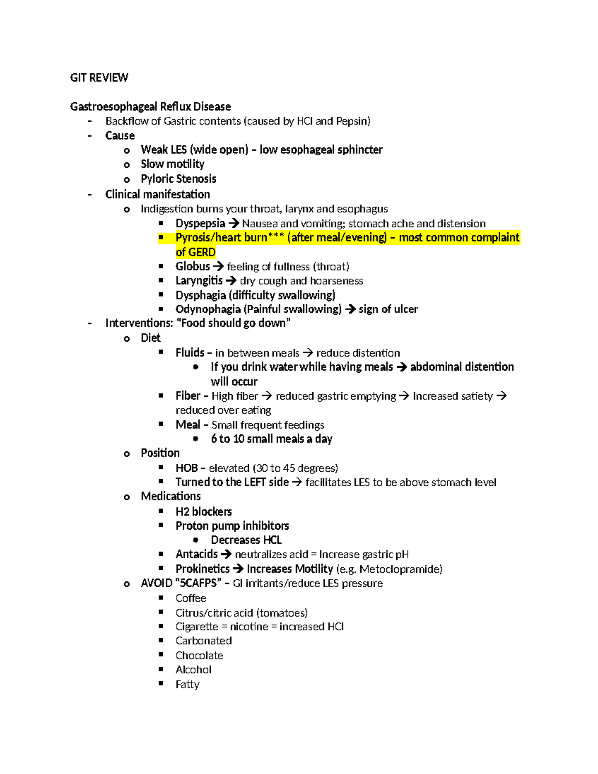 GIT REVIEW: Gastrointestinal Disorders and Management Notes - Studocu