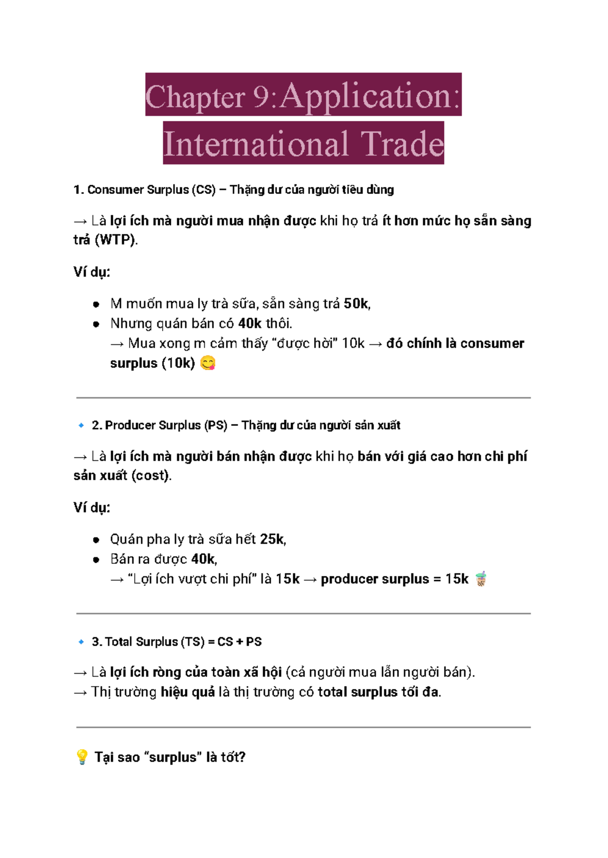 Chapter 9: International Trade - Consumer & Producer Surplus Notes ...