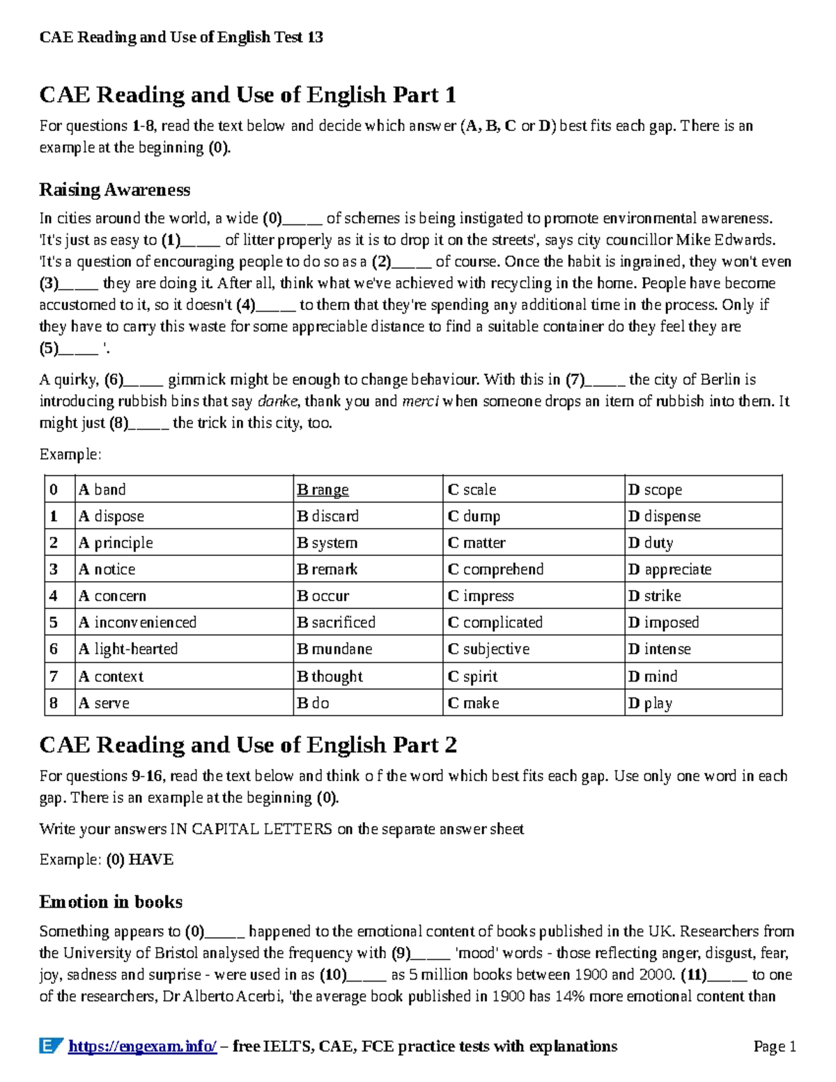 CAE Reading and Use of English Test 13 - Practice with Answers - Studocu