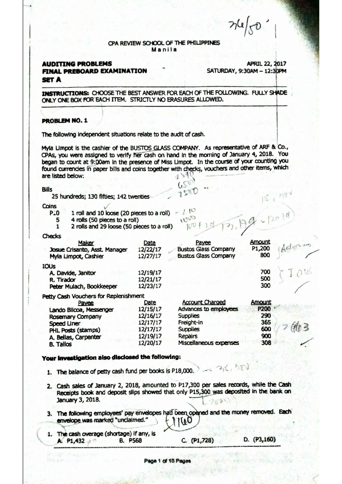Auditing Problems Final CPAR - May 2017 Exam Guide - Studocu