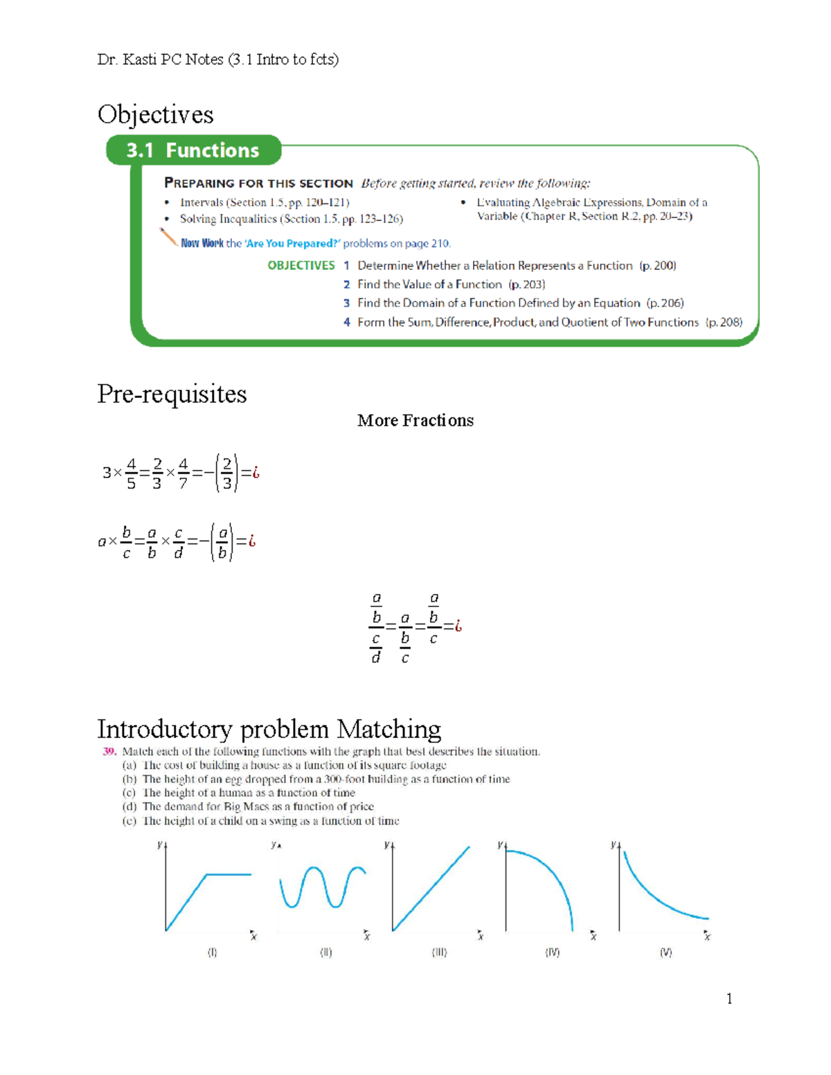 Dr. Kasti PC Notes (3.1 Intro to Functions) - Lecture Summary - Studocu
