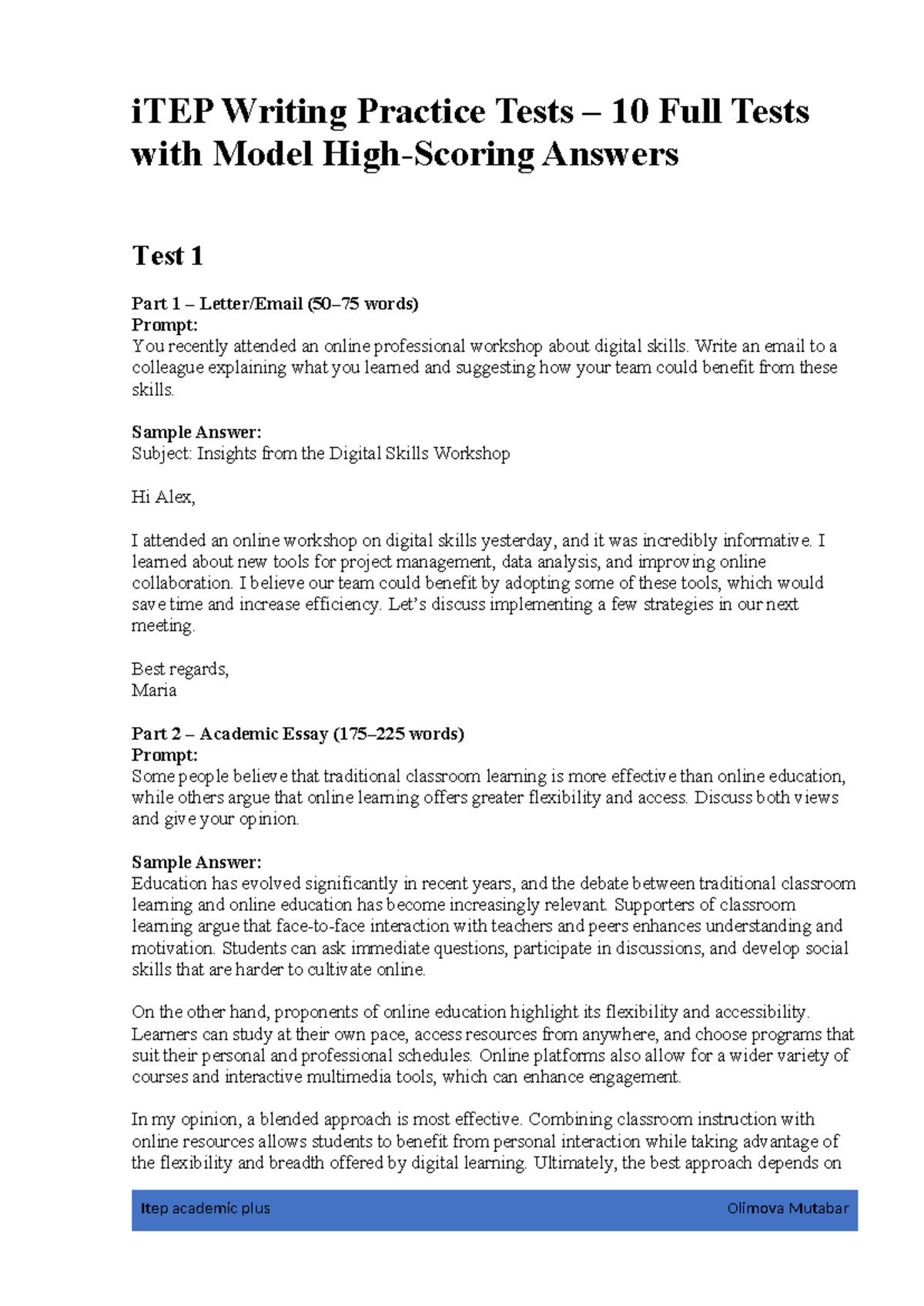 I TEP Writing Practice Tests: 5 Full Tests with Model Answers - Studocu