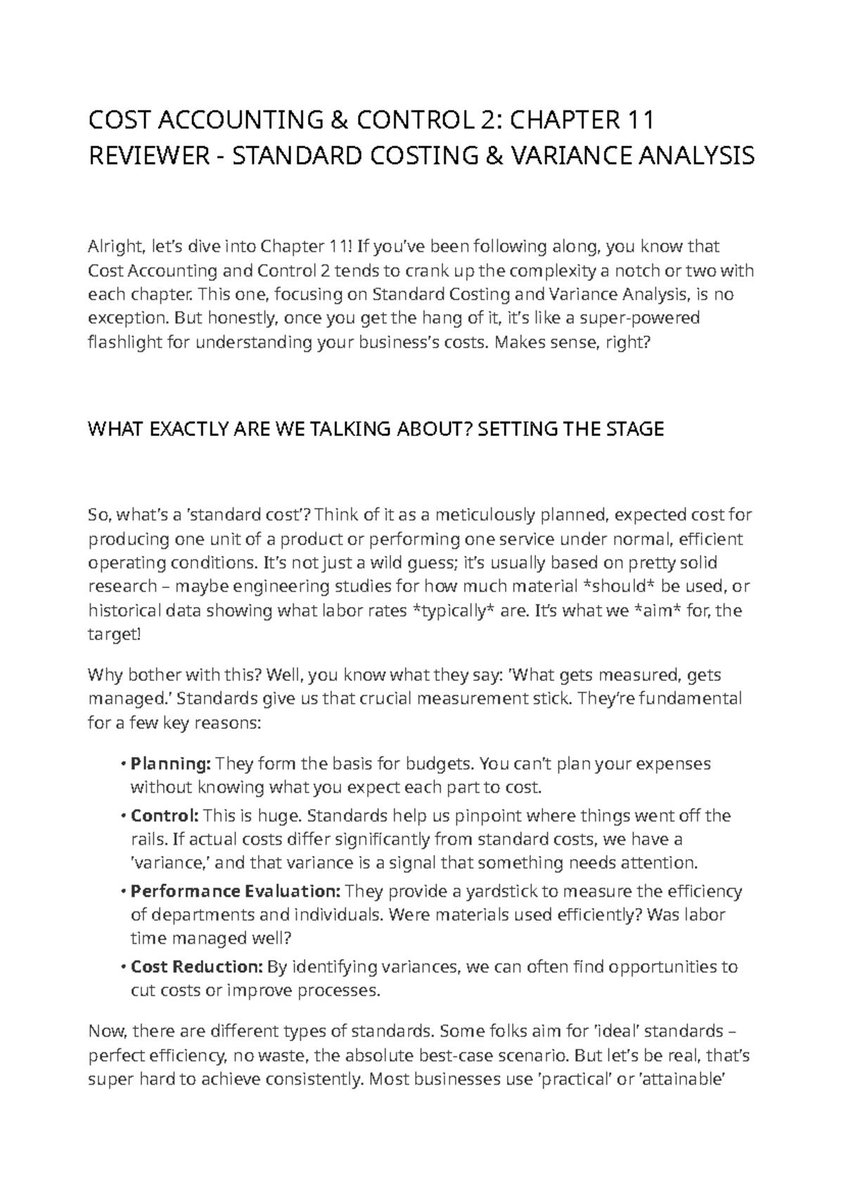 COST ACCOUNTING CONTROL 2: CHAPTER 11 STANDARD COSTING & VARIANCE ANALYSIS - Studocu