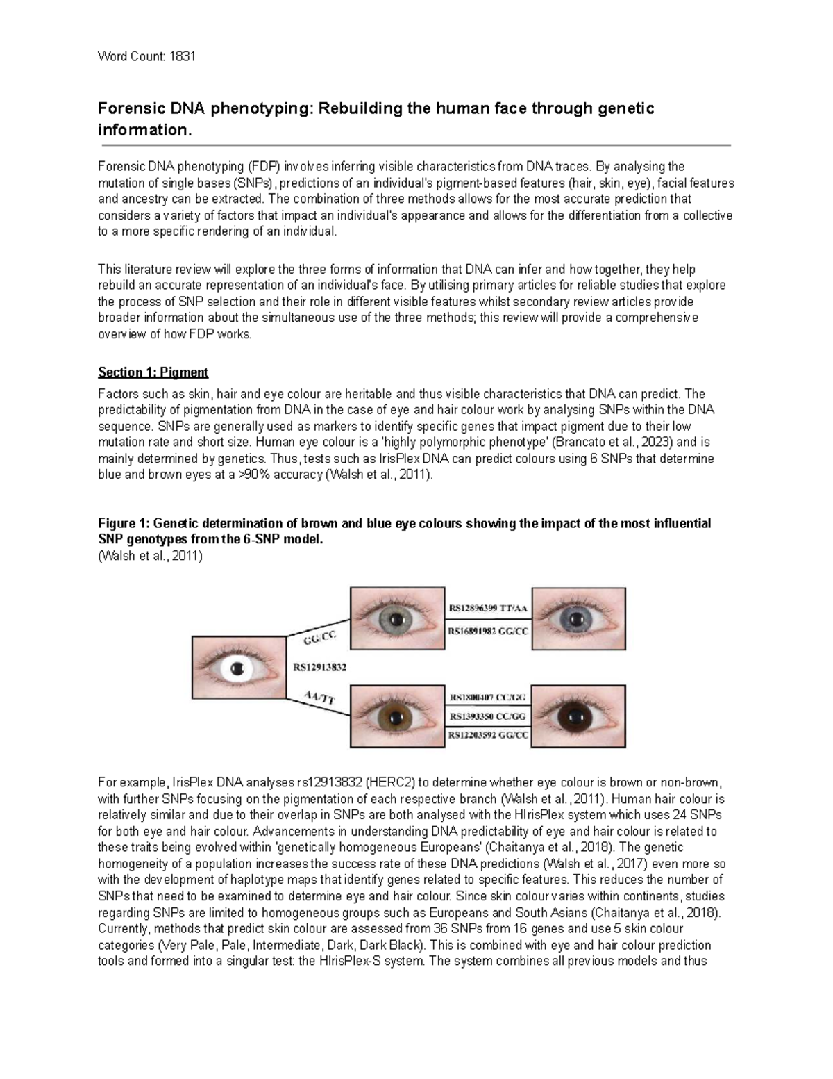 BABS1201 Literature Review: Forensic DNA Phenotyping Insights - Studocu
