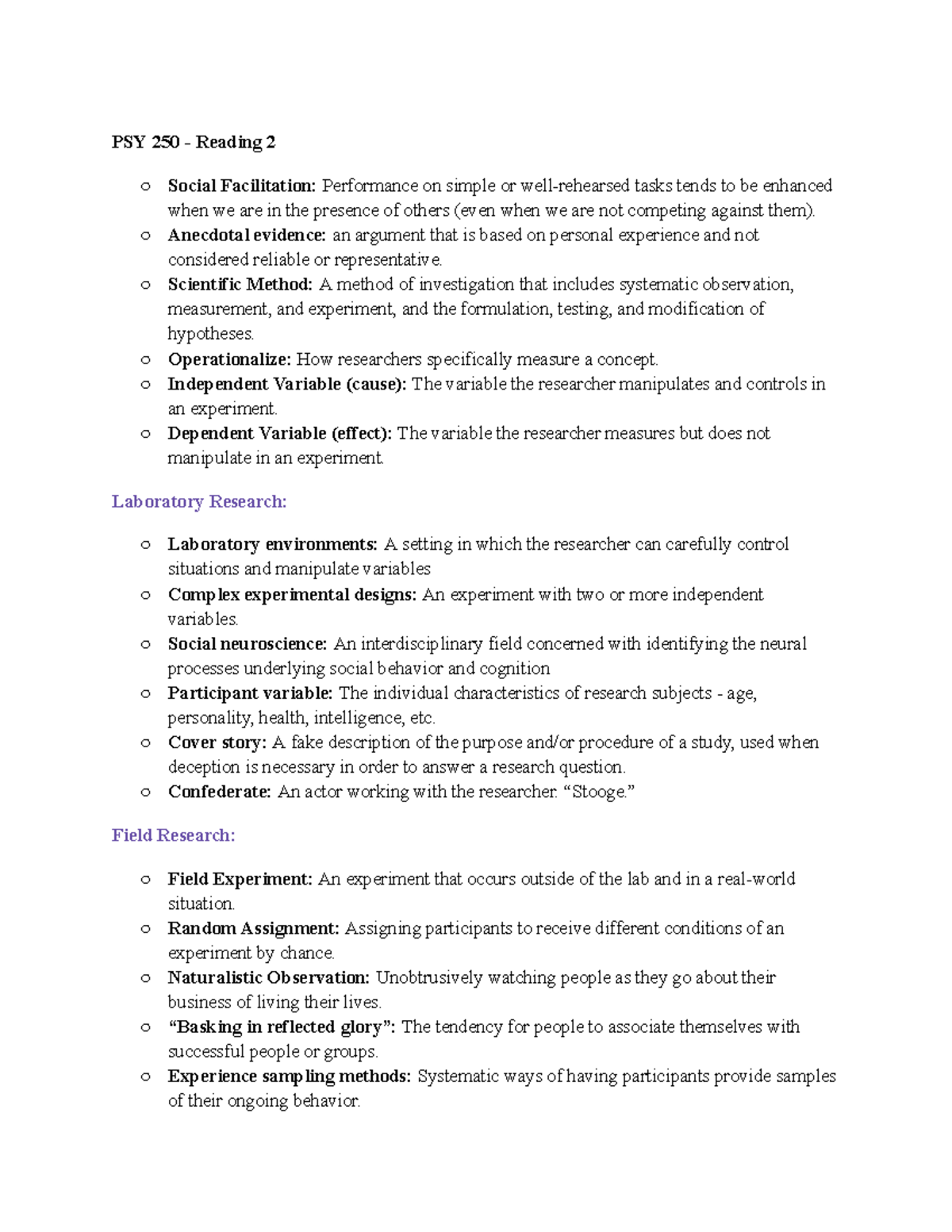 PSY 250 - Reading 2: Key Concepts in Social Psychology Research - Studocu