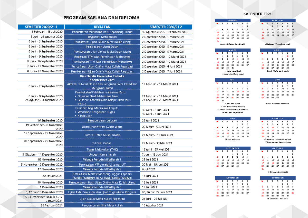 Kalender Akademik 2020-2021 (Semester II) untuk Mahasiswa - Studocu