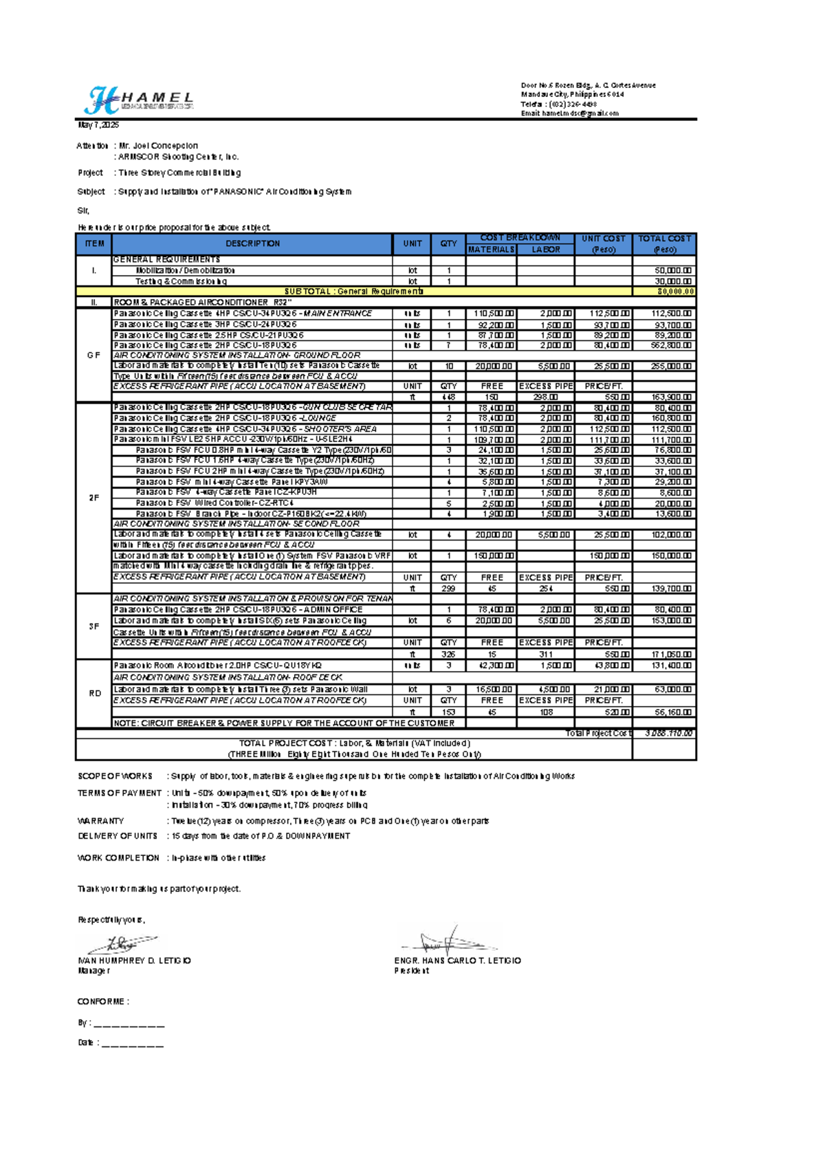 Quotation for Air Conditioning System Installation - ARMSCOR (05072025 ...