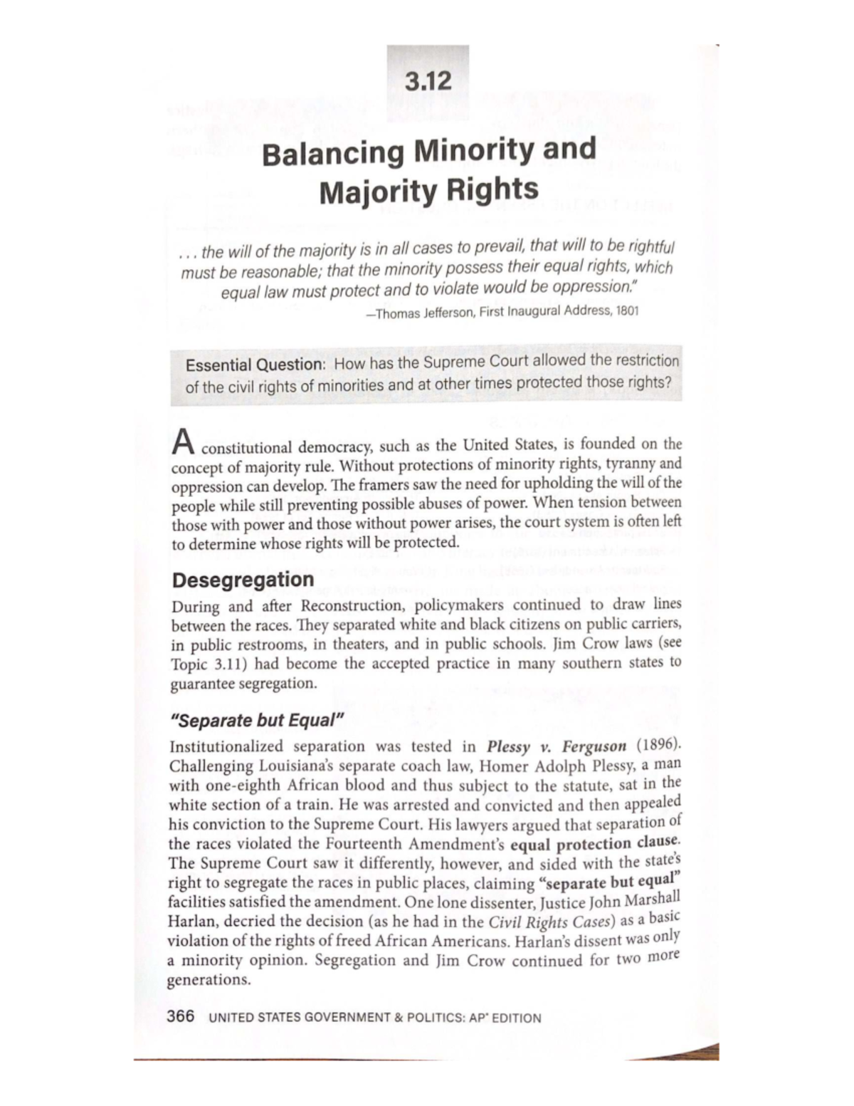 3.12 - Balancing Minority and Majority Rights: Supreme Court Cases on ...