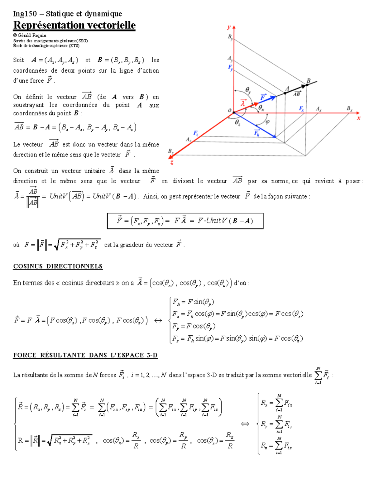 Représentation vectorielle en 3D - Ing 150 – Statique et dynamique ...