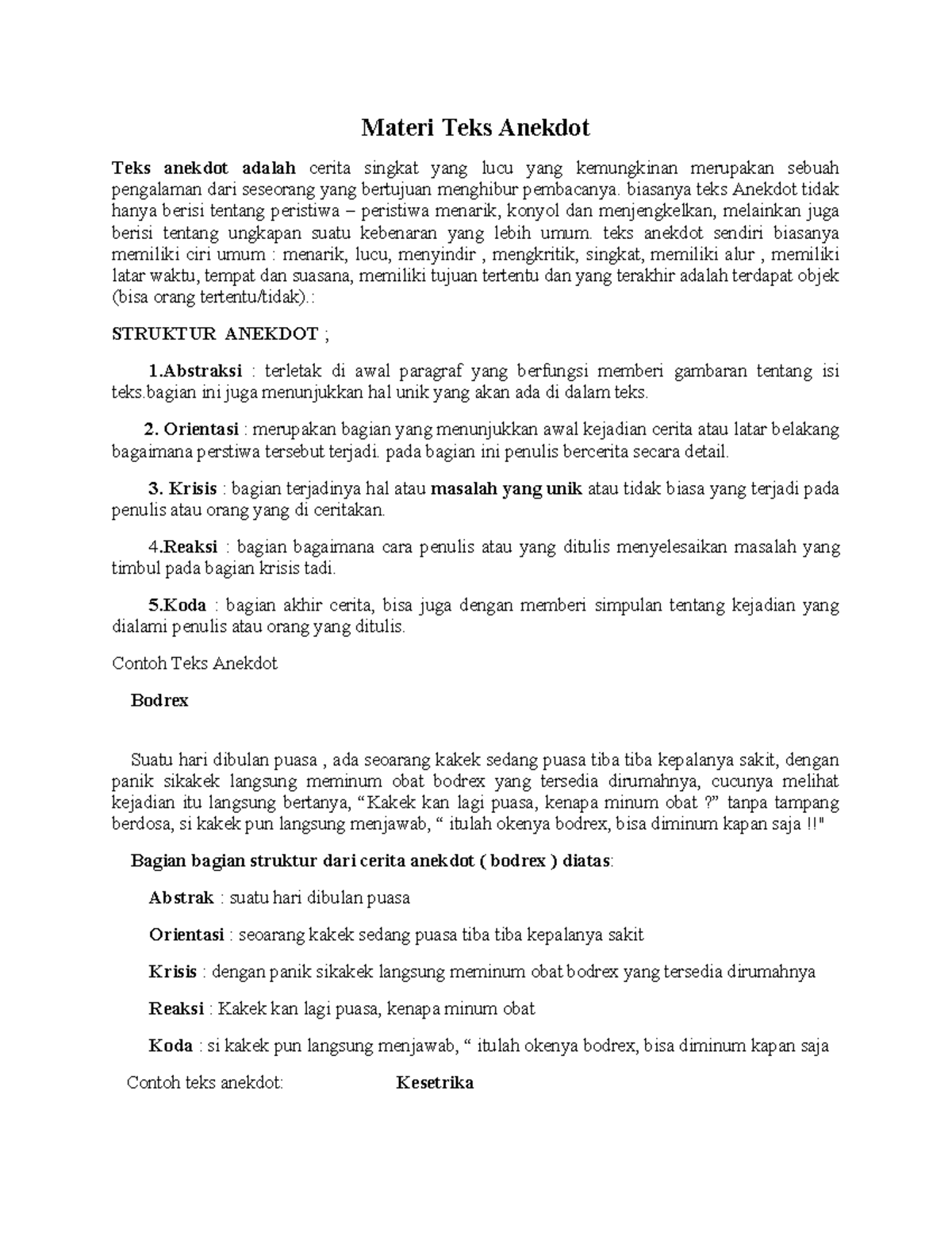 Materi Teks Anekdot: Struktur dan Contoh 24 - Studocu