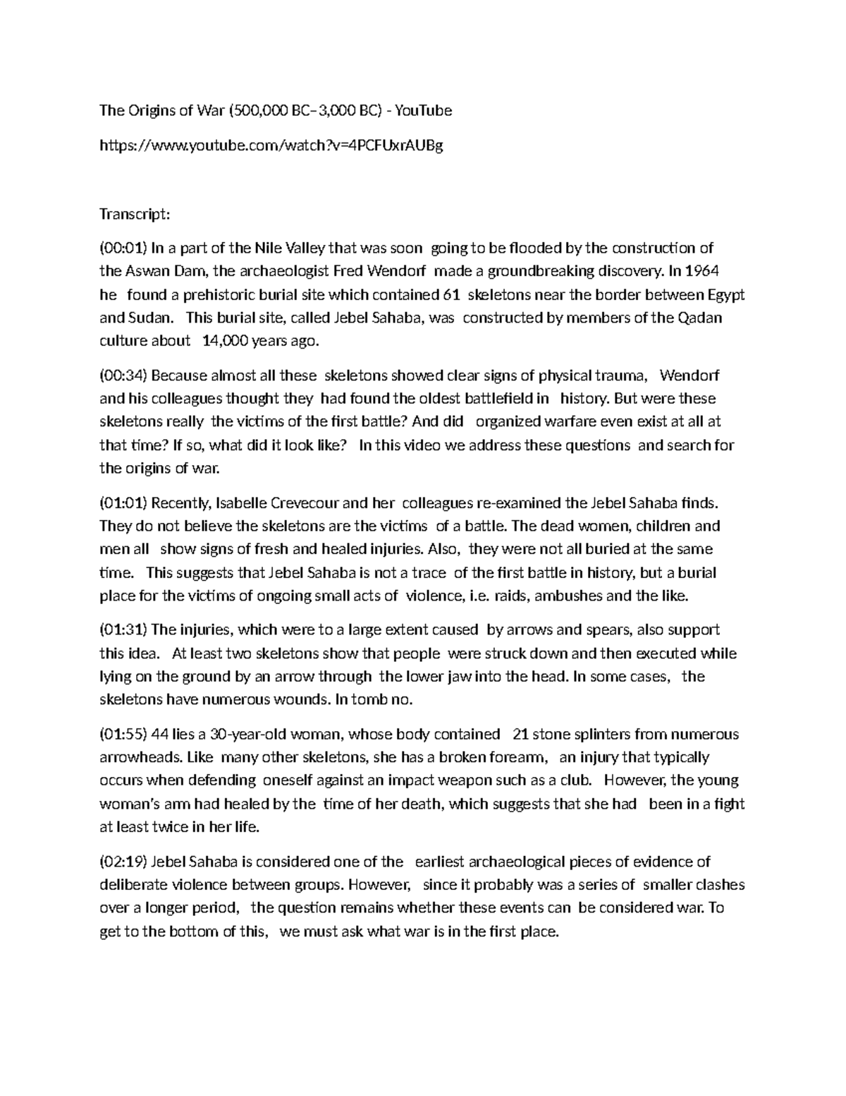 The Origins of War (BC) - Analyzing Prehistoric Conflict Evidence - Studocu