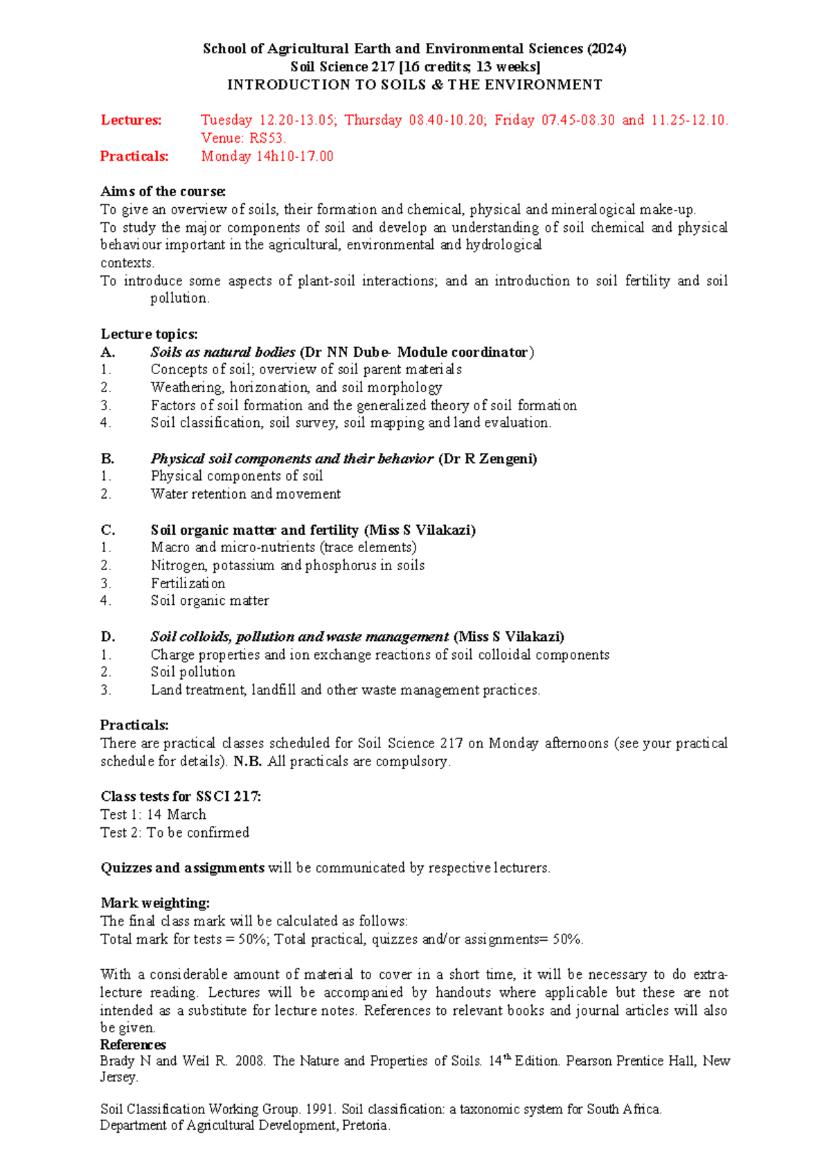 Soil Science 217: Introduction to Soils - Module Outline (2024) - Studocu