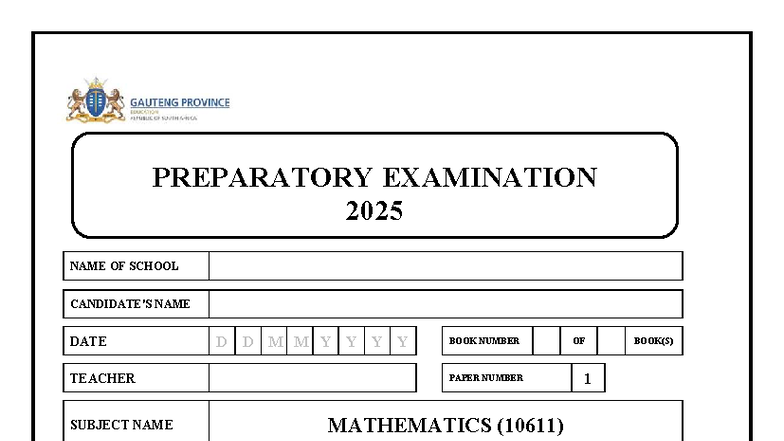 Mathematics Preparatory Exam 2025 (10611) - Paper 1 - Studocu