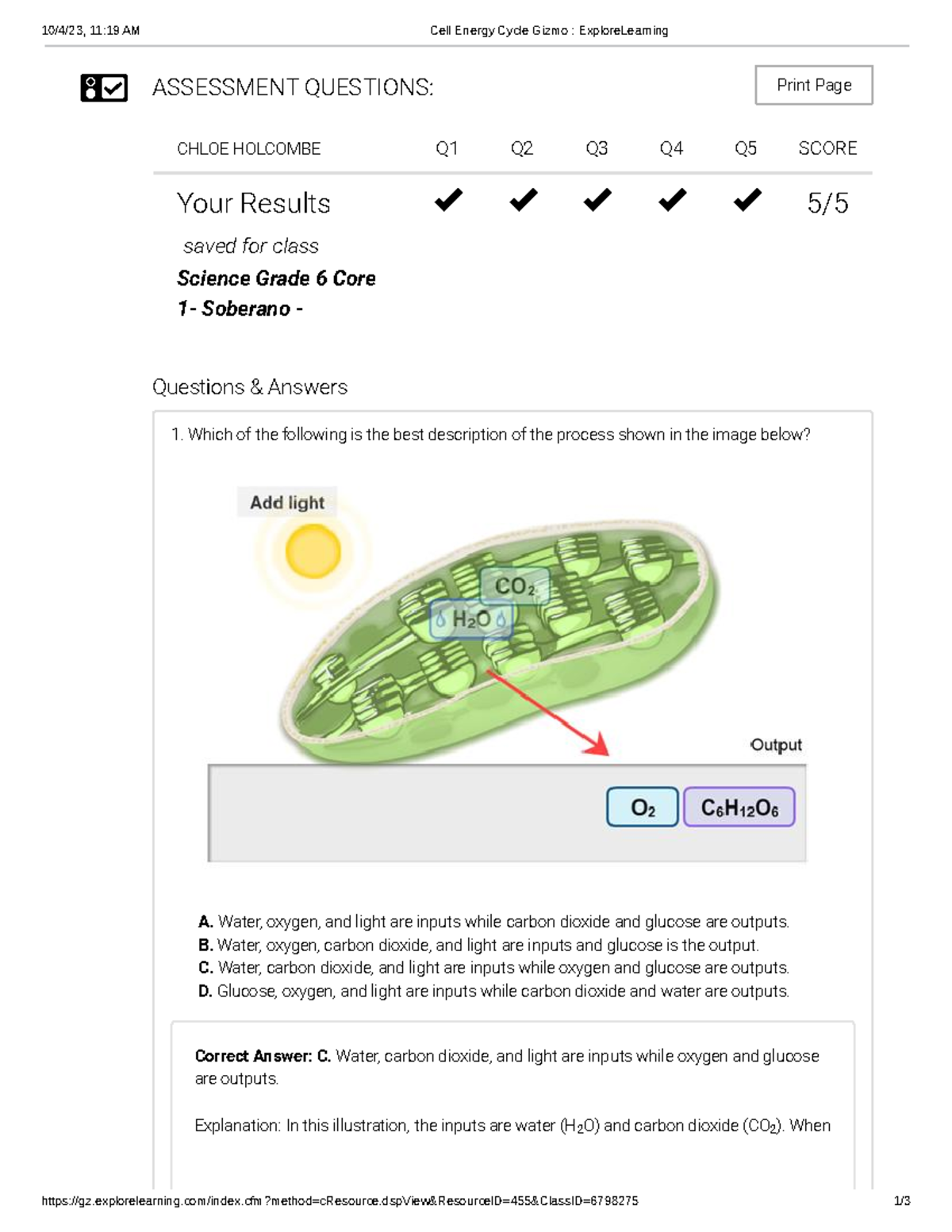 Cell Energy Cycle Gizmo Q&A: Grade 6 Science Assessment - Studocu