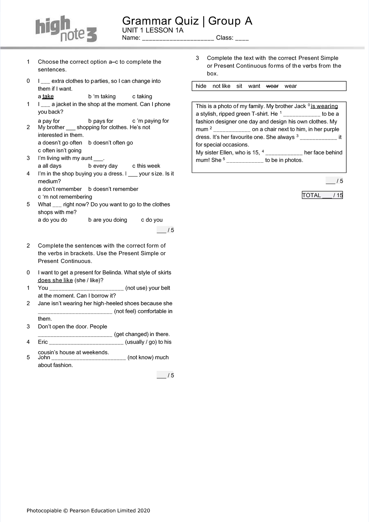 Grammar Quiz Answers for Group A and B | Unit 1 and 2 Lessons - Studocu