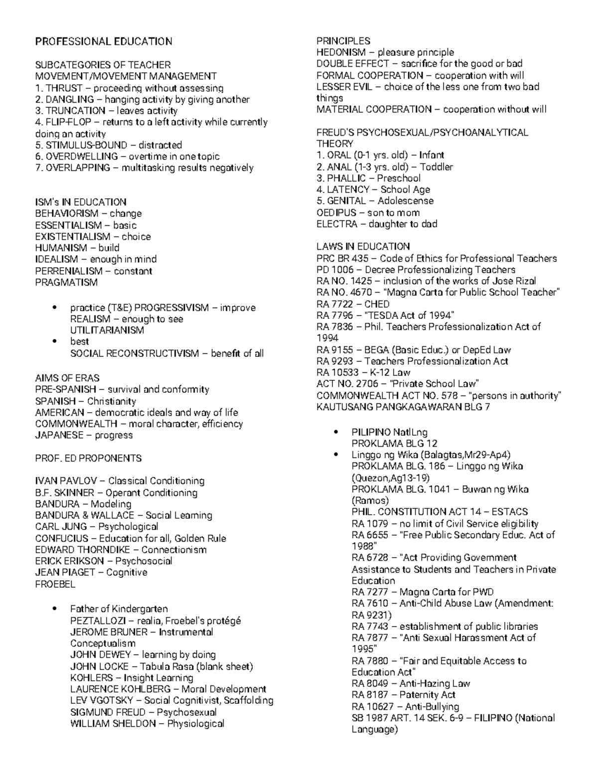 Professional Education Reviewer: Key Concepts & Theories - Studocu