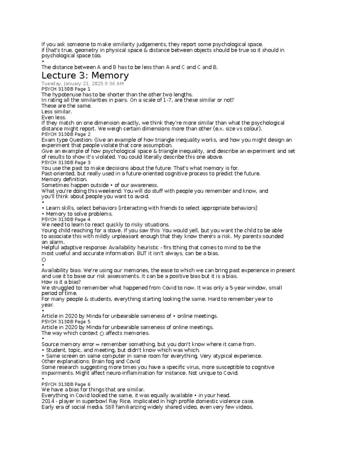 Psych 3130B Lecture 3: Memory and Psychological Distance Insights - Studocu