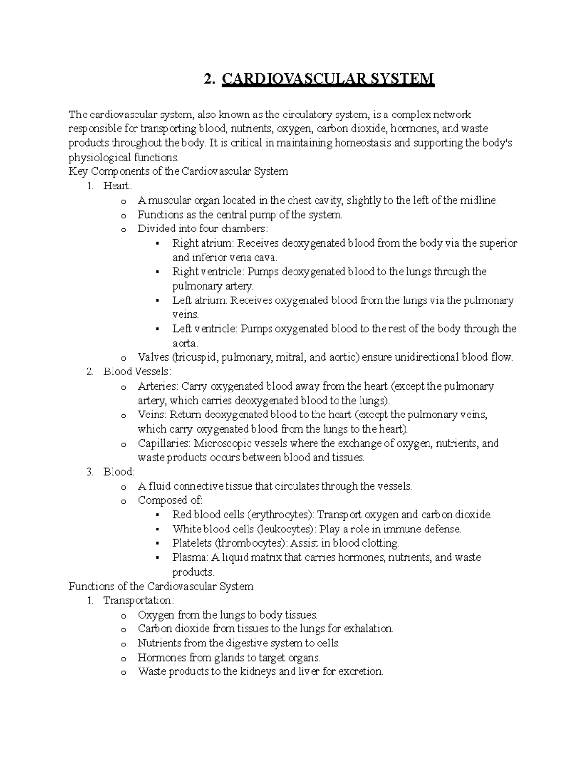 Cardiovascular System Overview: Key Components & Functions - Studocu