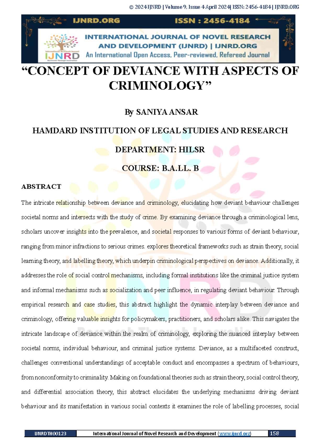 Exploring Deviance in Criminology: Insights from B.A.LL.B Course - Studocu